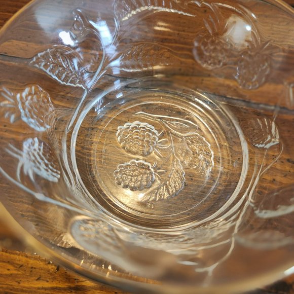 Vintage | Dining | Vintage Embossed Glass Bowl Gold Rim Raspberry Leaf ...